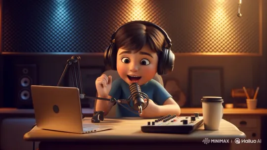 Young Boy Sings Passionately in Animated Recording Studio – AI ...