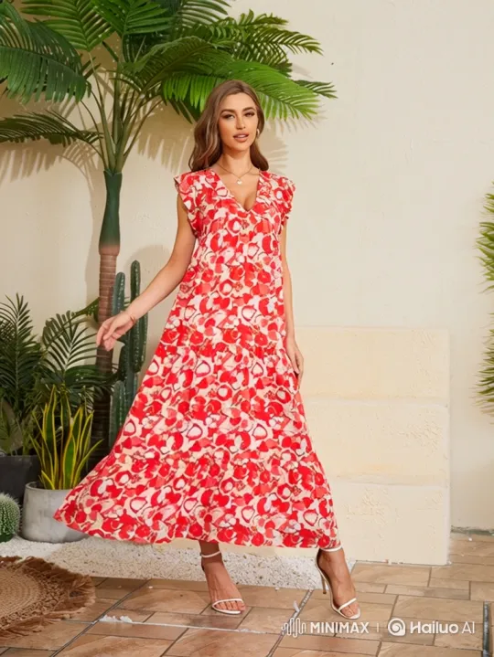 Woman in Floral Dress Showcases Poise and Grace – AI Generated Video ...