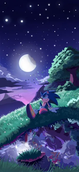 Sonic the Hedgehog Relaxing Under a Starry Night Sky – AI Generated ...