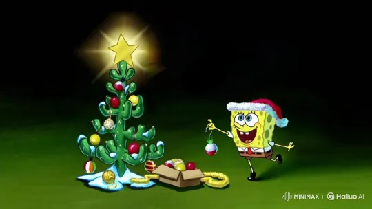 SpongeBob Joyfully Decorates Christmas Tree – AI Generated Video ...