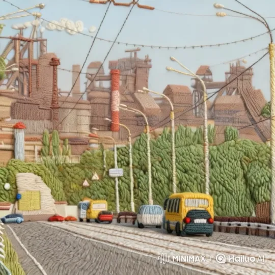 Embroidered Journey Through an Industrial Landscape – AI Generated ...